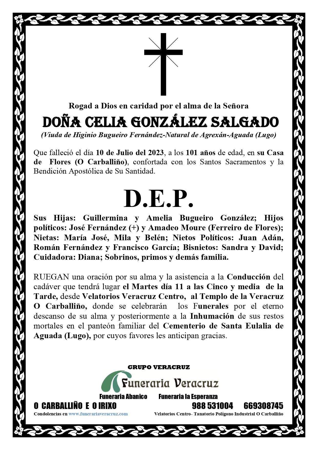 Falecemento de Dª Celia González Salgado - BadalNovas